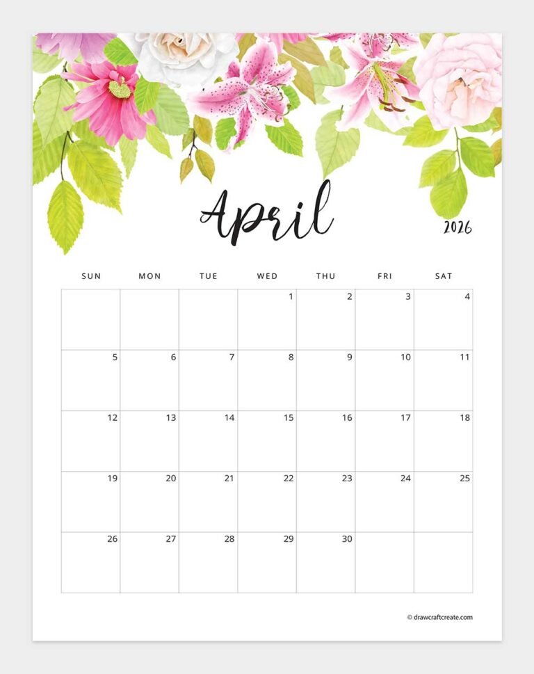 Free Printable April 2026 Calendars (43 Design) - Draw Craft Create