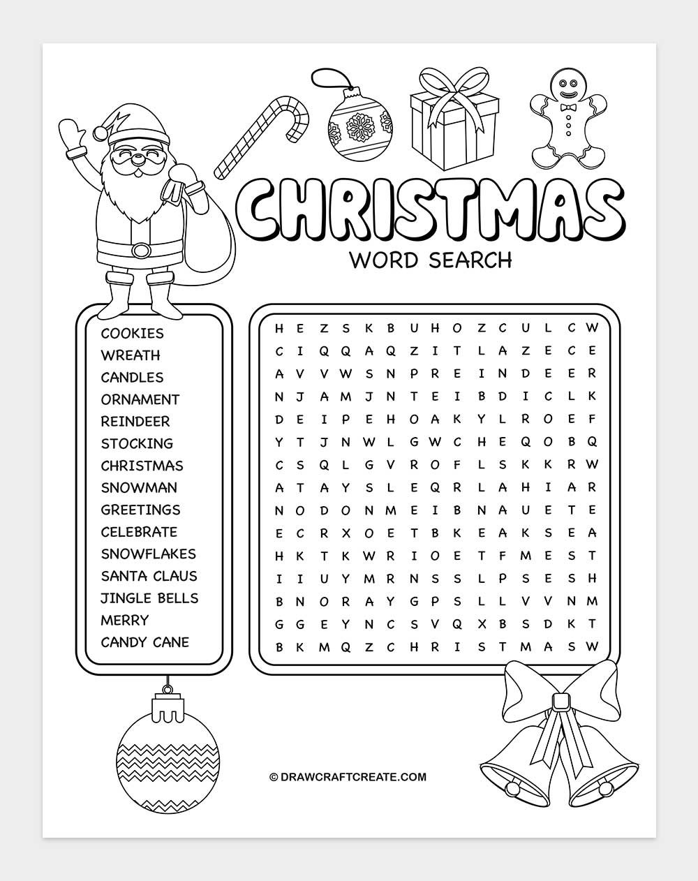 Free Christmas Word Search Printable - Draw Craft Create