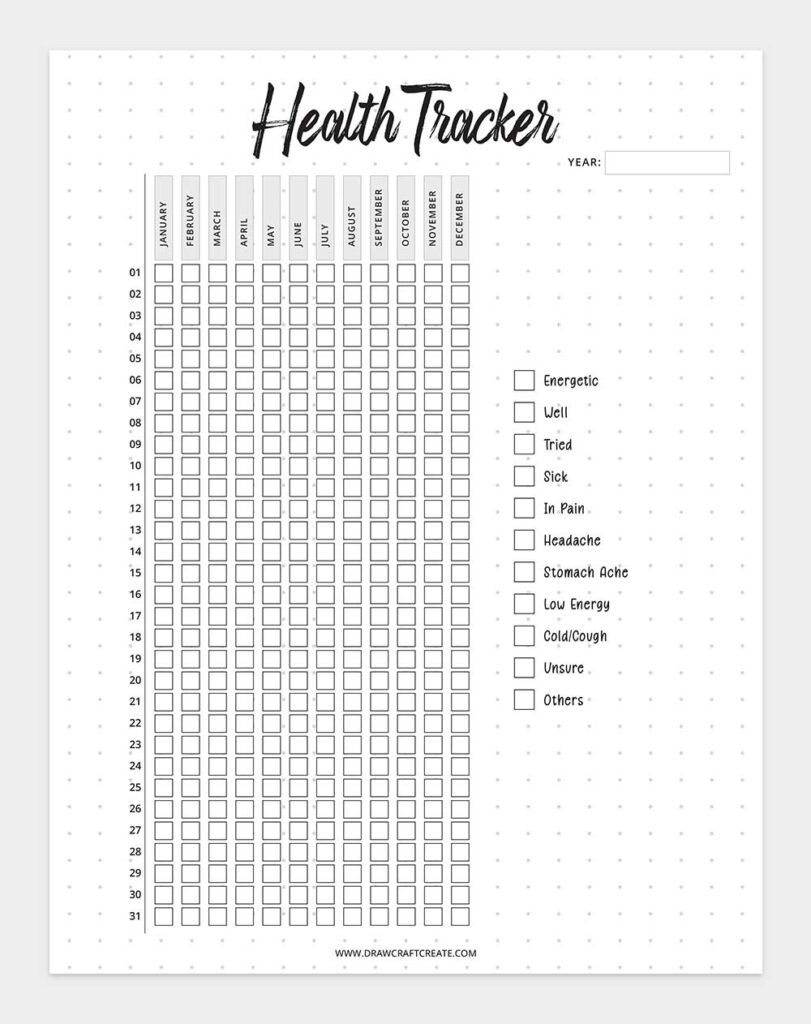 Free Printable Health Tracker Template - Draw Craft Create