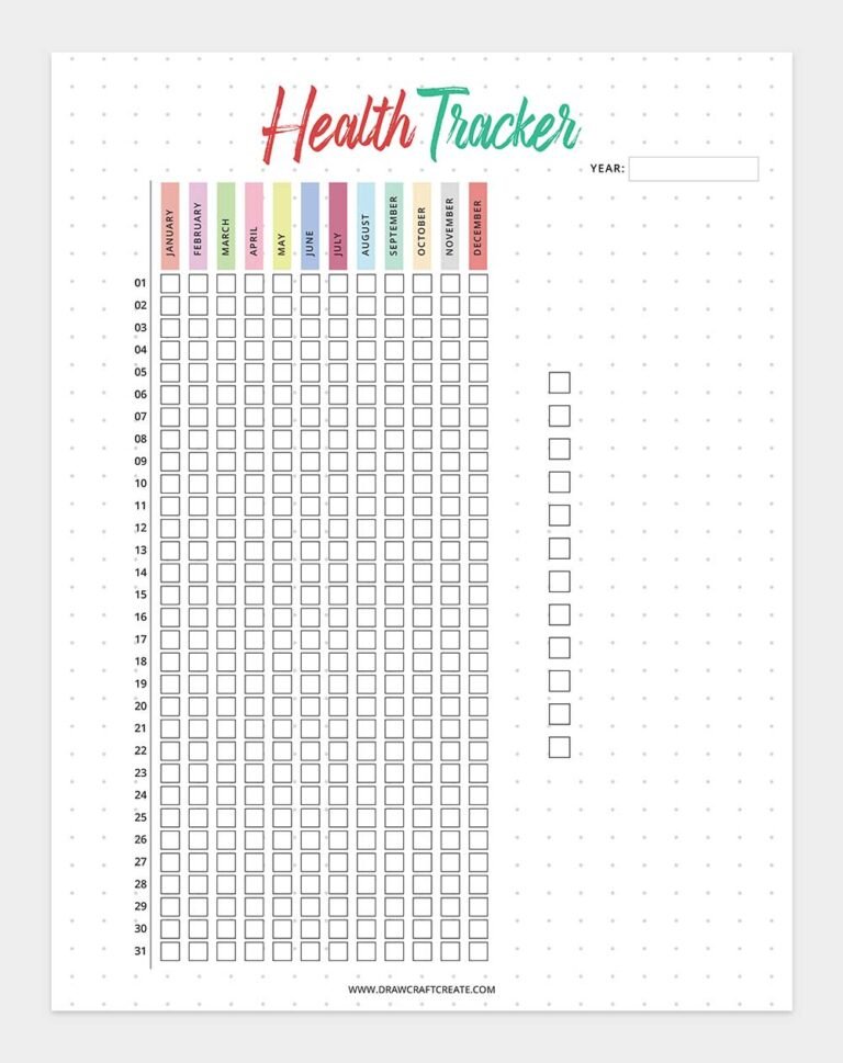 Free Printable Health Tracker Template - Draw Craft Create