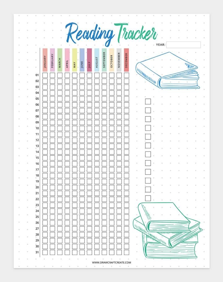 Free Printable Reading Tracker Template - Draw Craft Create