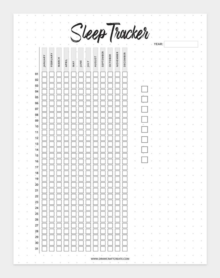 Free Printable Sleep Tracker Template - Draw Craft Create