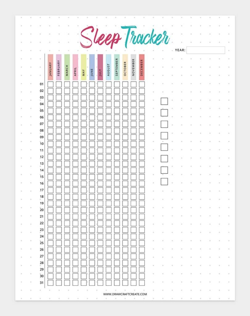 Free Printable Sleep Tracker Template - Draw Craft Create