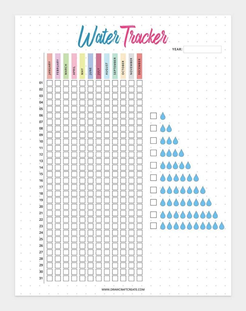 Free Printable Water Tracker Template - Draw Craft Create