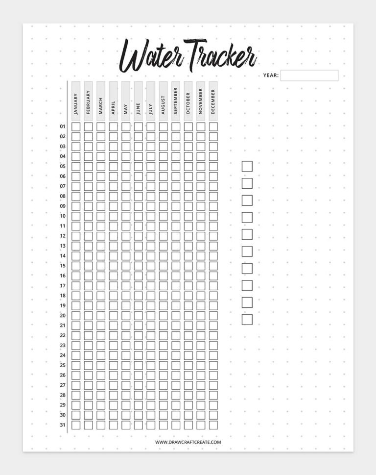 Free Printable Water Tracker Template - Draw Craft Create