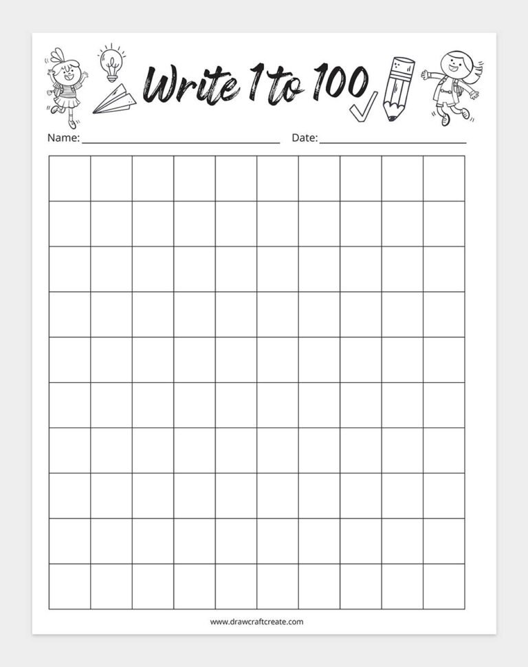 Free Printable Write Numbers 1 to 100 - Draw Craft Create