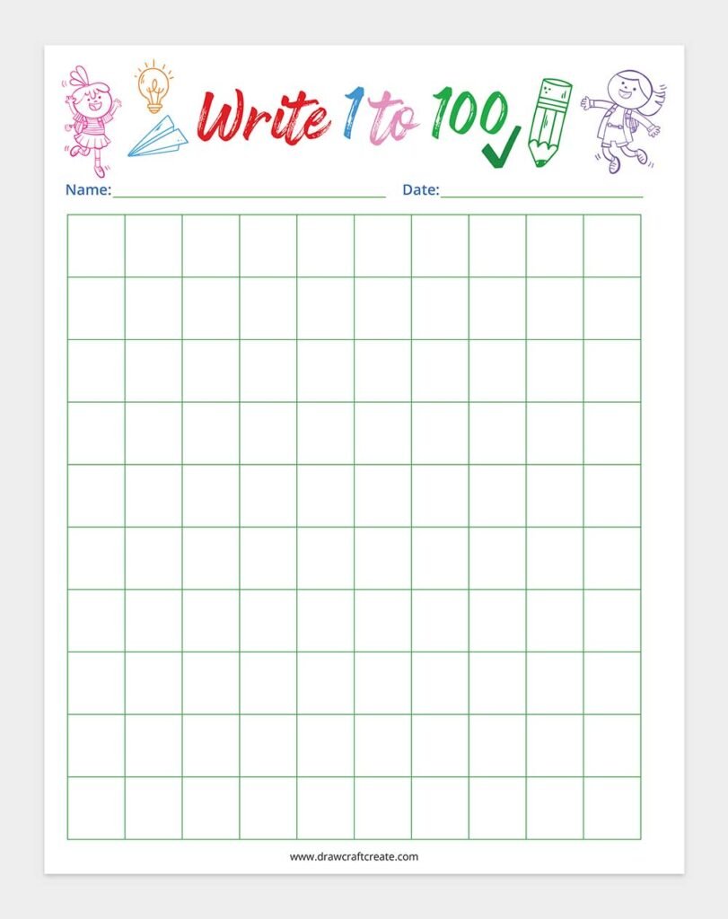 Free Printable Write Numbers 1 to 100 - Draw Craft Create