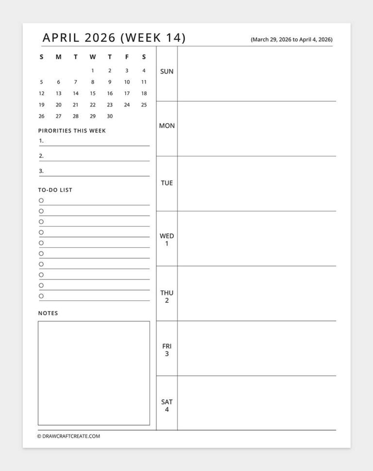 Free Printable April Planner 2026 (28 Pages) - Draw Craft Create
