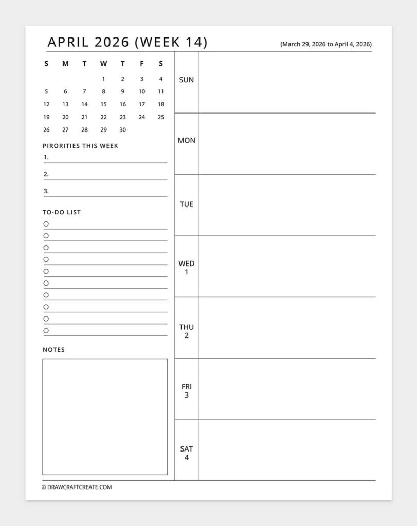 Free Printable April Planner 2026 (28 Pages) - Draw Craft Create