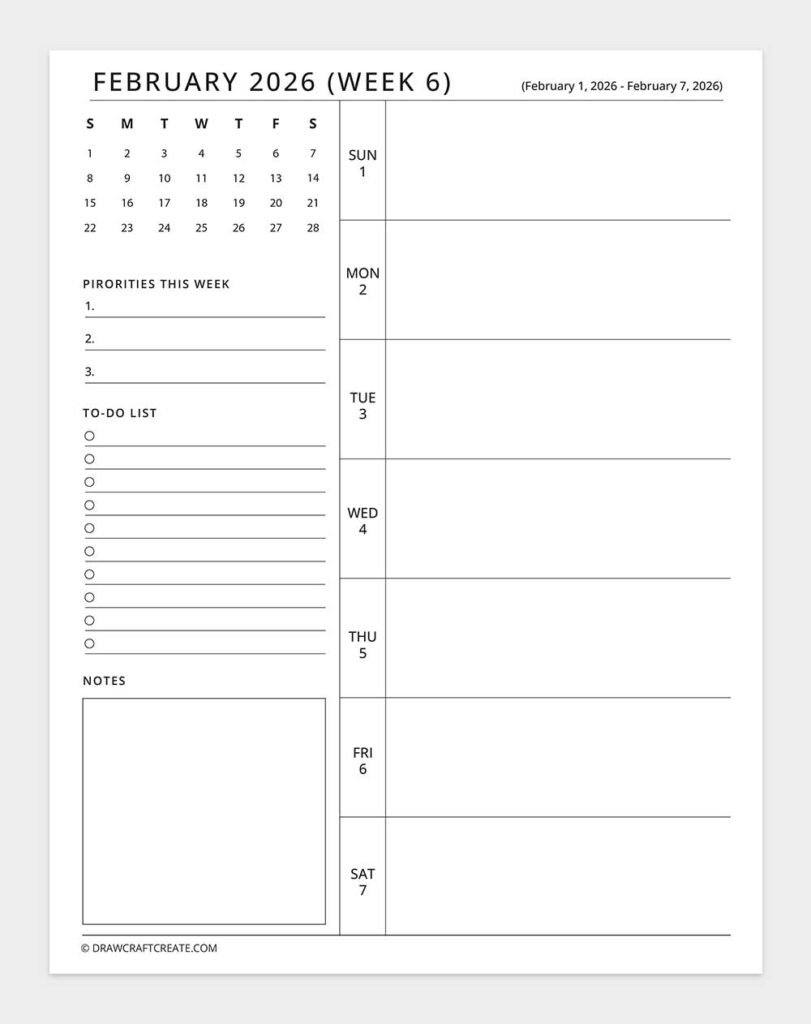 Free Printable February Planner 2026 (27 Pages) - Draw Craft Create