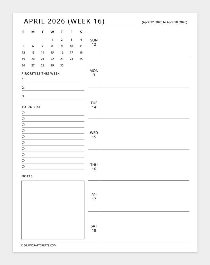Free Printable April Planner 2026 (28 Pages) - Draw Craft Create