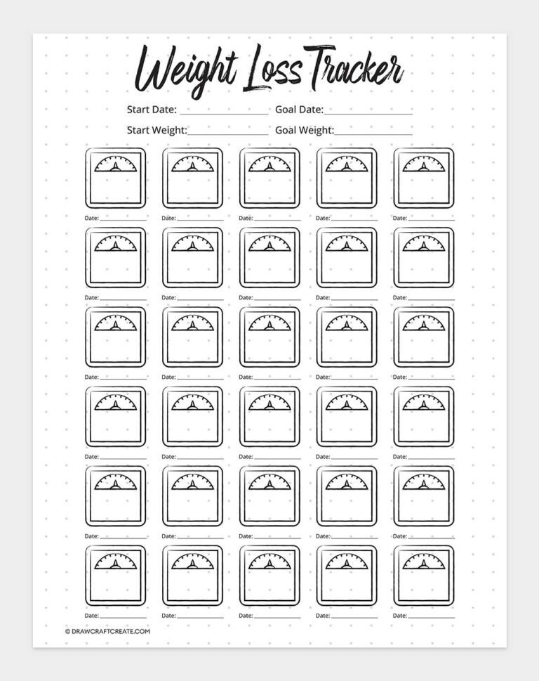 Free Printable Weight Tracker Template (9 Design) - Draw Craft Create