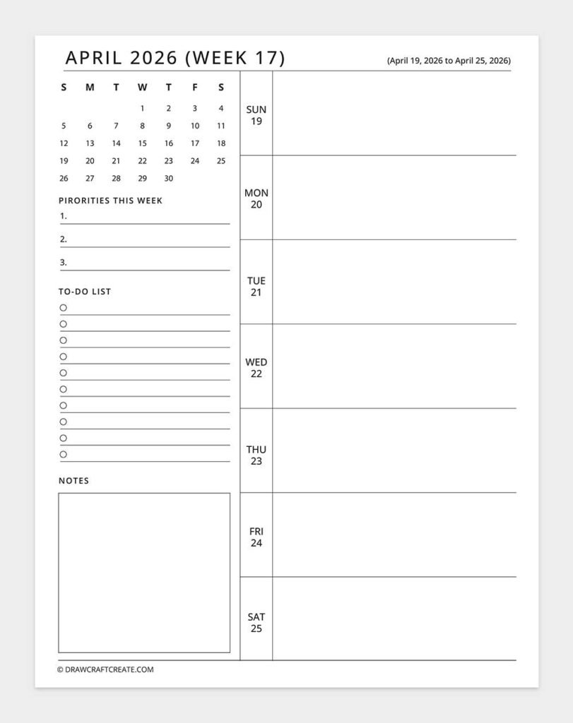 Free Printable April Planner 2026 (28 Pages) - Draw Craft Create