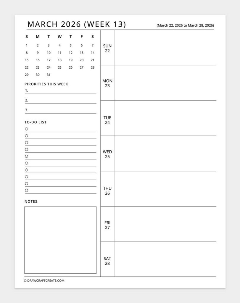 Free Printable March Planner 2026 (28 Pages) - Draw Craft Create