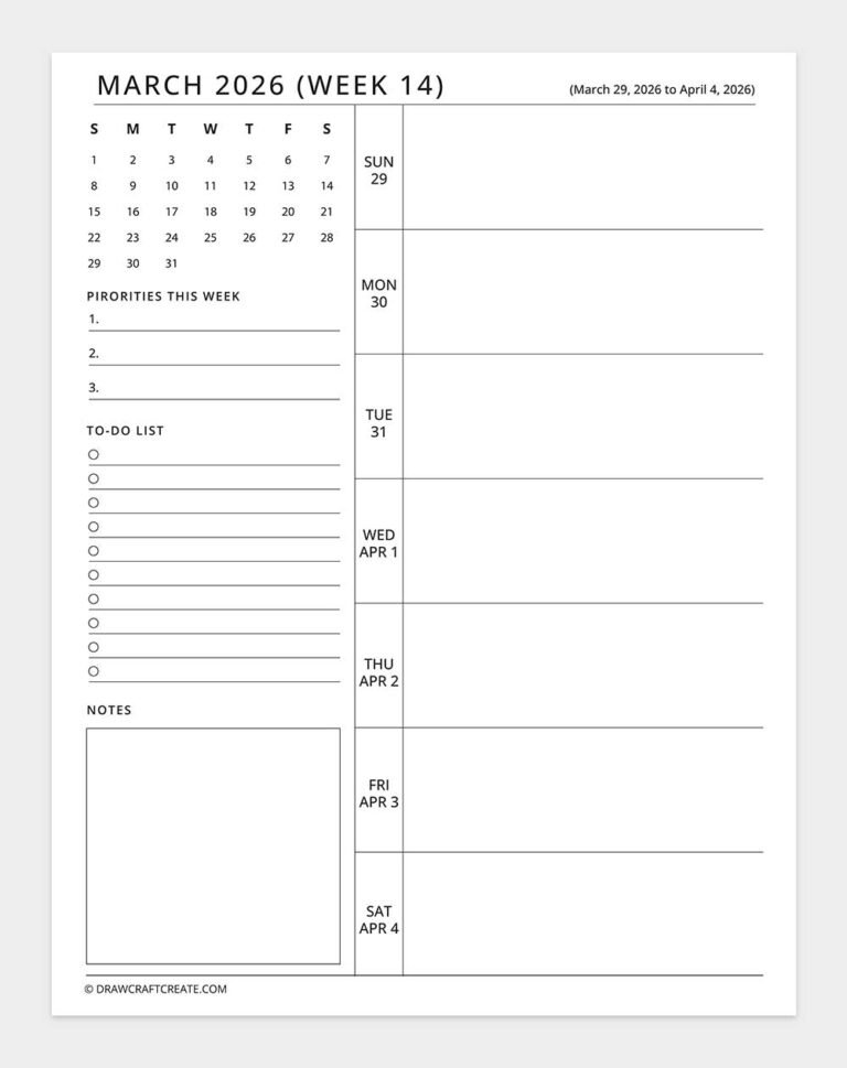 Free Printable March Planner 2026 (28 Pages) - Draw Craft Create