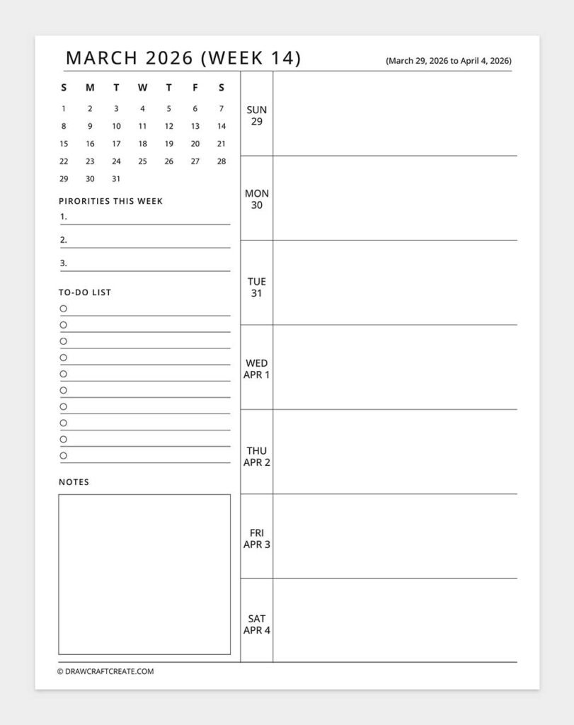 Free Printable March Planner 2026 (28 Pages) - Draw Craft Create