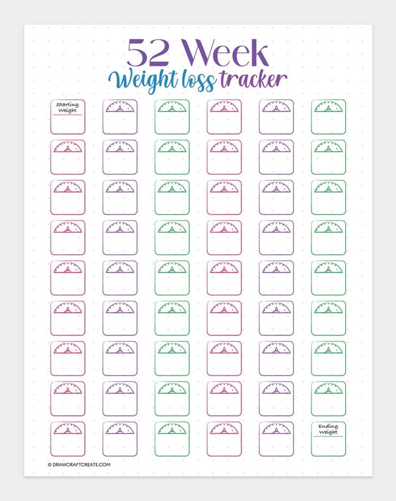 Free Printable Weight Tracker Template (9 Design) - Draw Craft Create