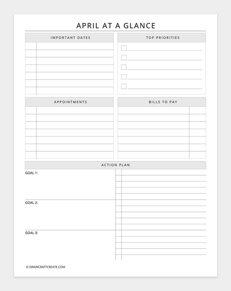 Free Printable April Planner 2026 (28 Pages) - Draw Craft Create