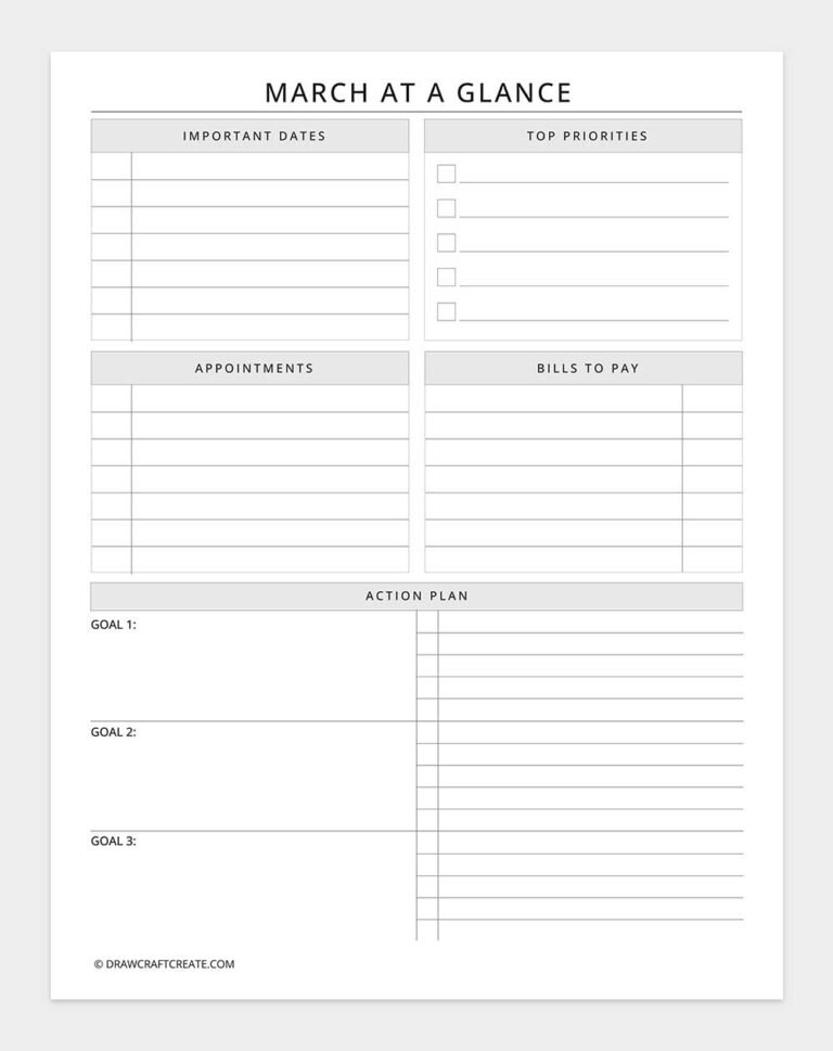 Free Printable March Planner 2026 (28 Pages) - Draw Craft Create