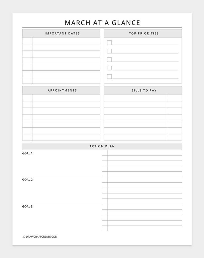 Free Printable March Planner 2026 (28 Pages) - Draw Craft Create