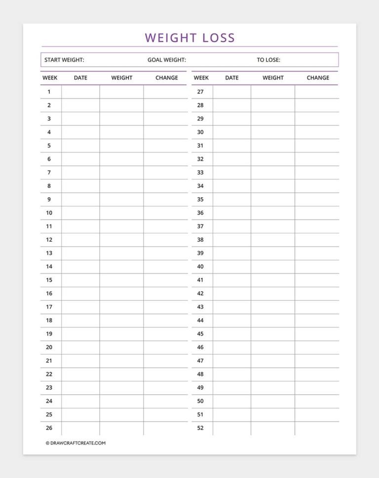 Free Printable Weight Tracker Template (9 Design) - Draw Craft Create
