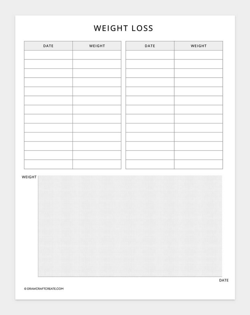 Free Printable Weight Tracker Template (9 Design) - Draw Craft Create