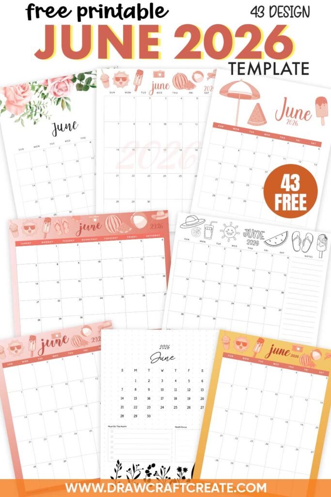 Free Printable June 2026 Calendars (43 Design) - Draw Craft Create
