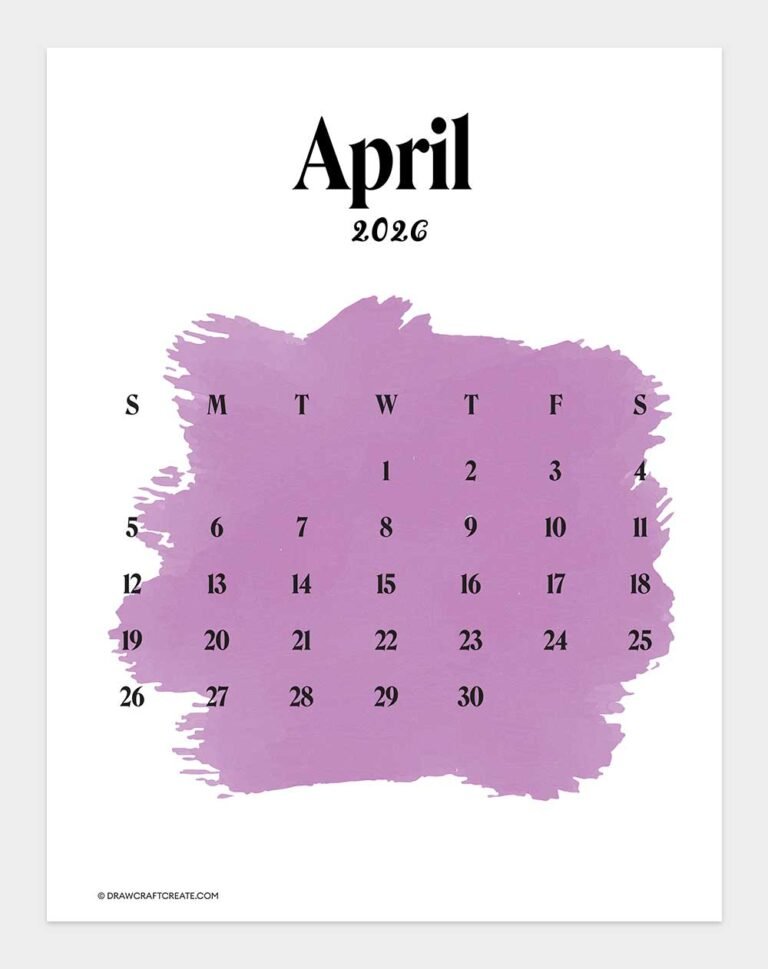 Free Printable April 2026 Calendars (43 Design) - Draw Craft Create