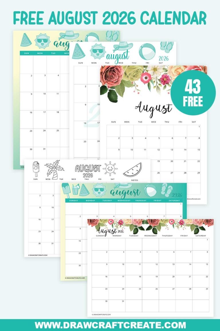 Free Printable Blank Calendars (Vertical, Landscape) - Draw Craft Create
