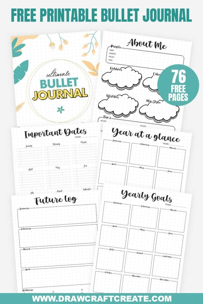 Free Printable Bullet Journal Templates (76 Pages) - Draw Craft Create
