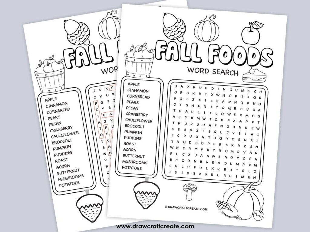 Free Printable Fall Word Search - Draw Craft Create
