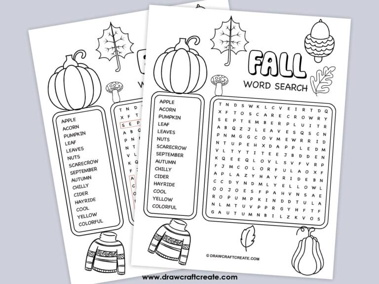 Free Printable Fall Word Search - Draw Craft Create