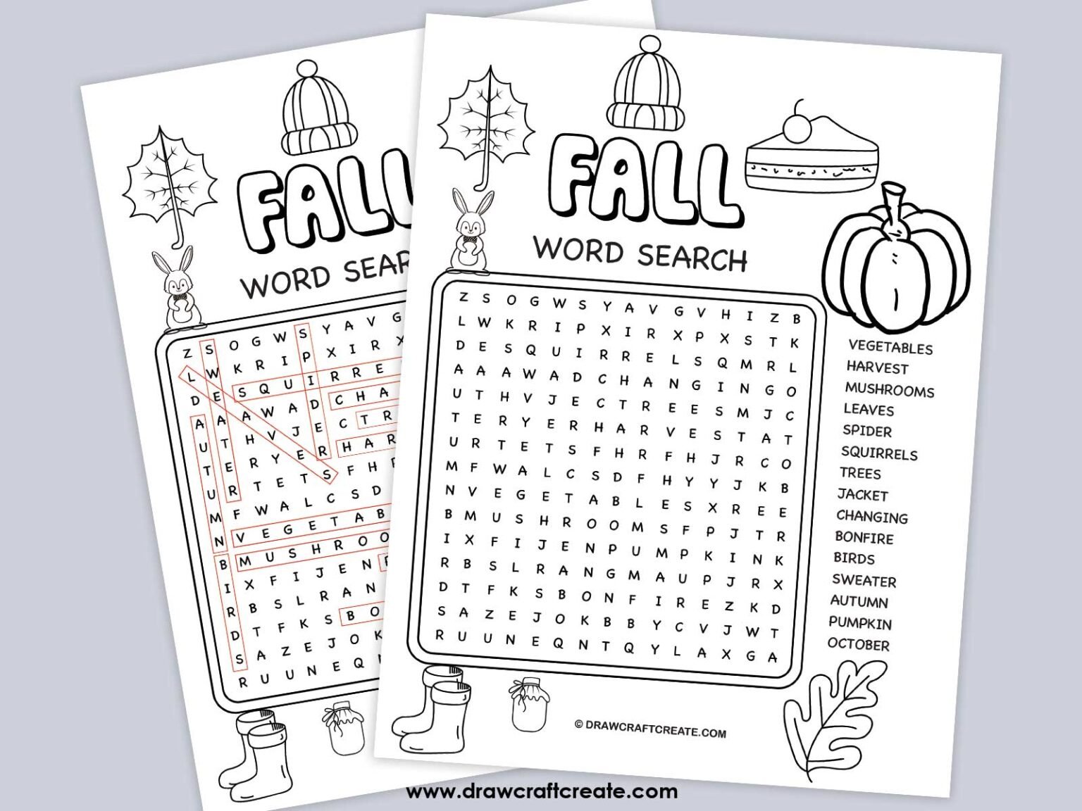 Free Printable Fall Word Search - Draw Craft Create