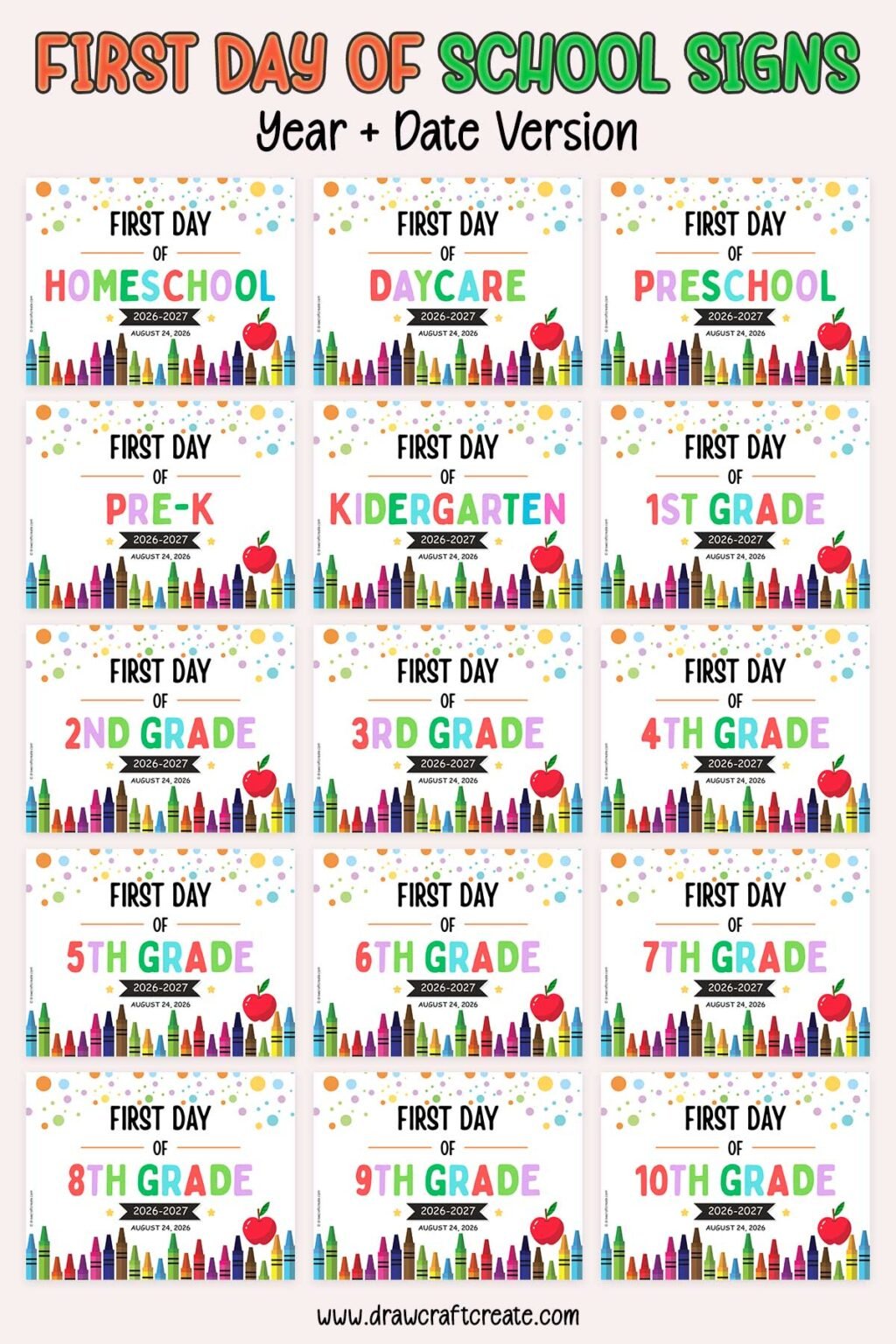2026-2027 First Day Of School Signs (Free Printable) - Draw Craft Create
