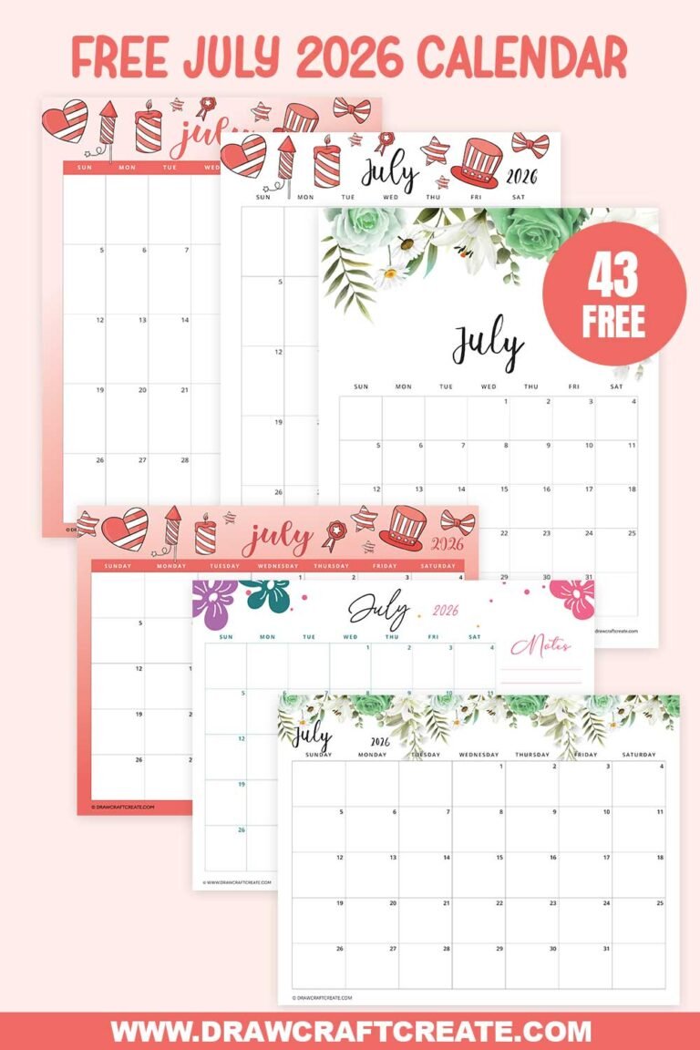 Free Printable Blank Calendars (Vertical, Landscape) - Draw Craft Create