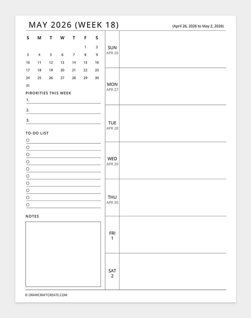 Free Printable May Planner 2026 (29 Pages) - Draw Craft Create