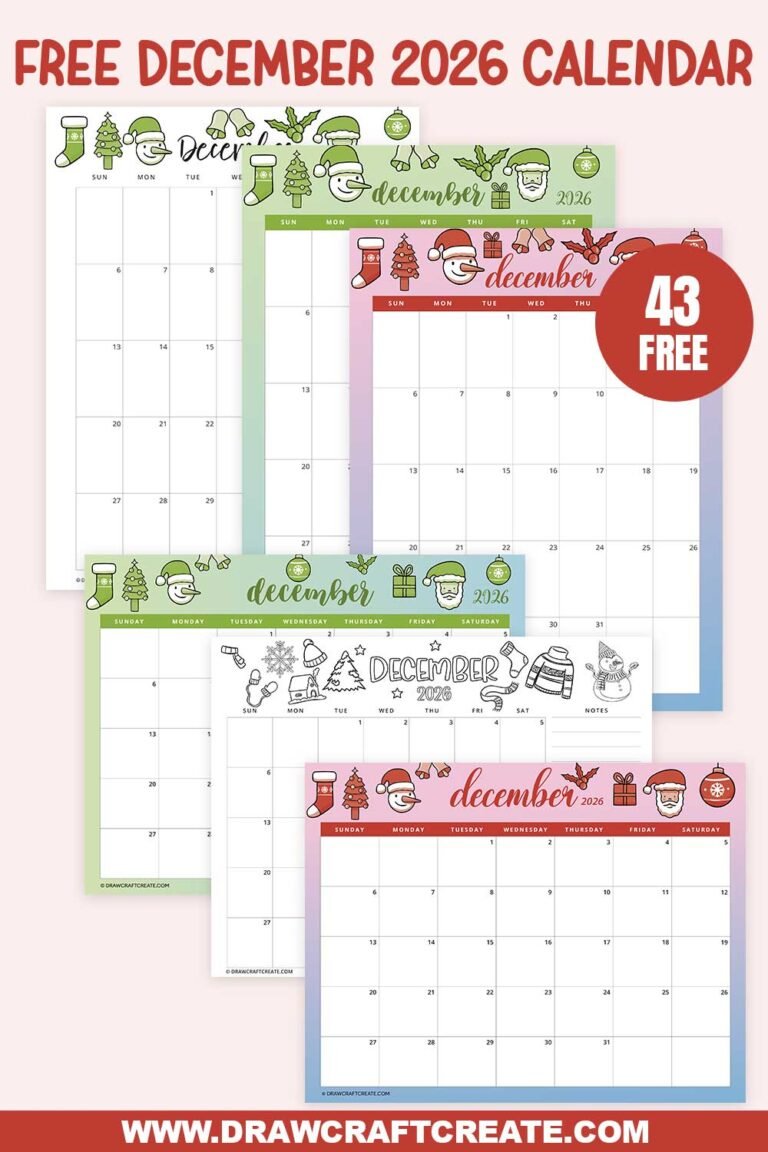 Free Printable December 2026 Calendars (43 Design) - Draw Craft Create