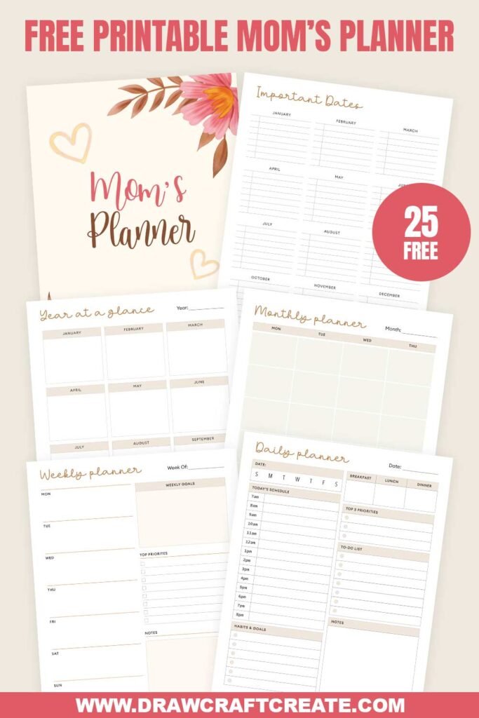 Free Printable Mom's Planner Template (25 Pages) - Draw Craft Create