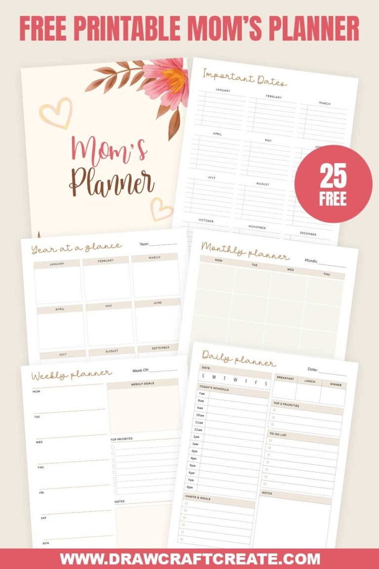 Free Printable Mom's Planner Template (25 Pages) - Draw Craft Create