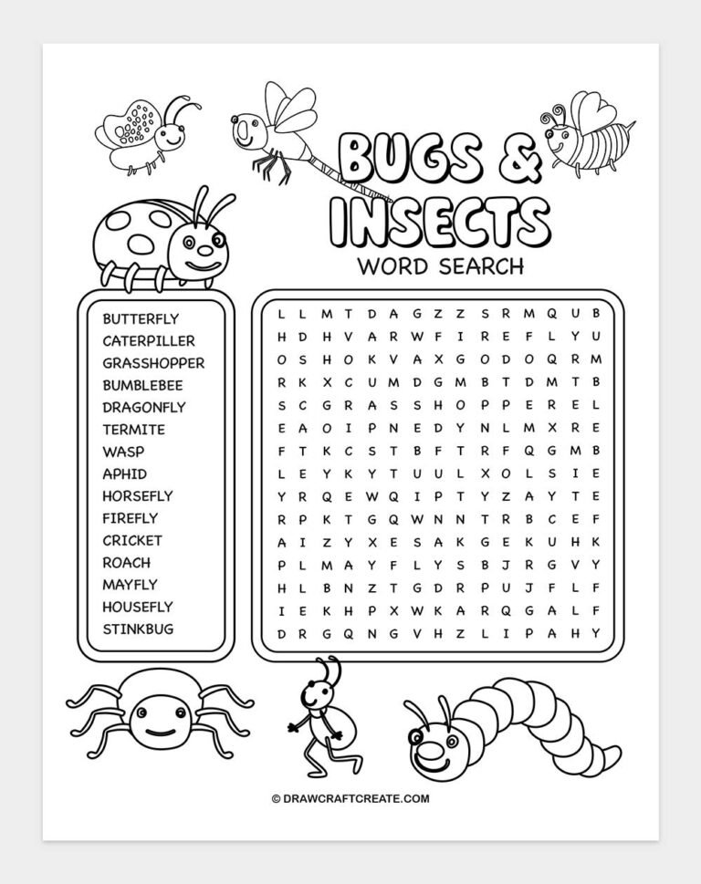 Free Printable Insects Word Search - Draw Craft Create