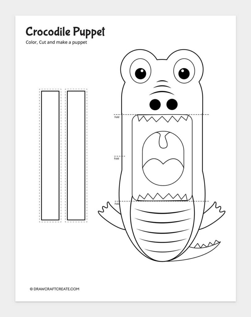 Free Printable Crocodile Puppet Craft - Draw Craft Create