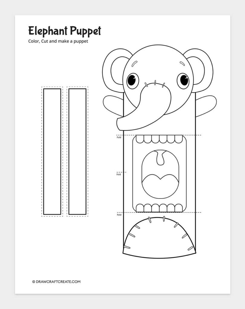 Free Printable Elephant Puppet Craft - Draw Craft Create