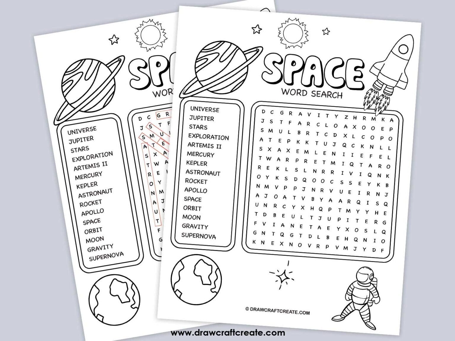 Free Printable Space Word Search For Kids - Draw Craft Create