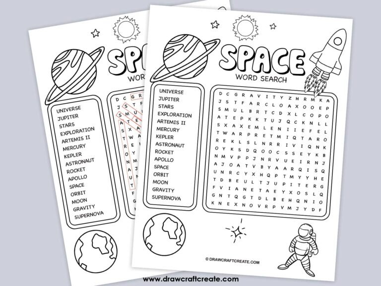 Free Printable Space Word Search For Kids - Draw Craft Create