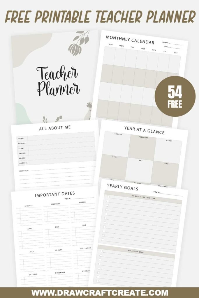 Free Printable Teacher Planner (54 Pages) - Draw Craft Create