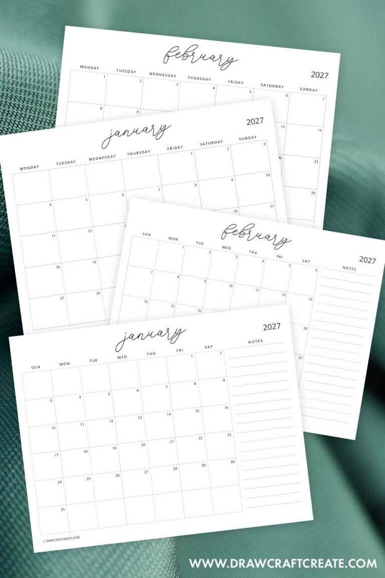 Free Printable 2026 Fall Calendars (6 Design) - Draw Craft Create