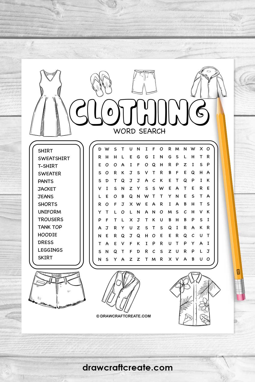 Free Printable Clothing Word Search - Draw Craft Create