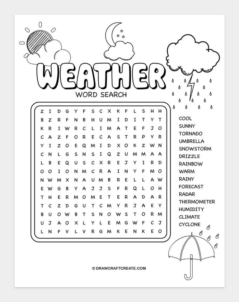Free Weather Word Search Printables - Draw Craft Create
