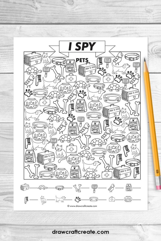 Free Printable I Spy Pets Activities - Draw Craft Create